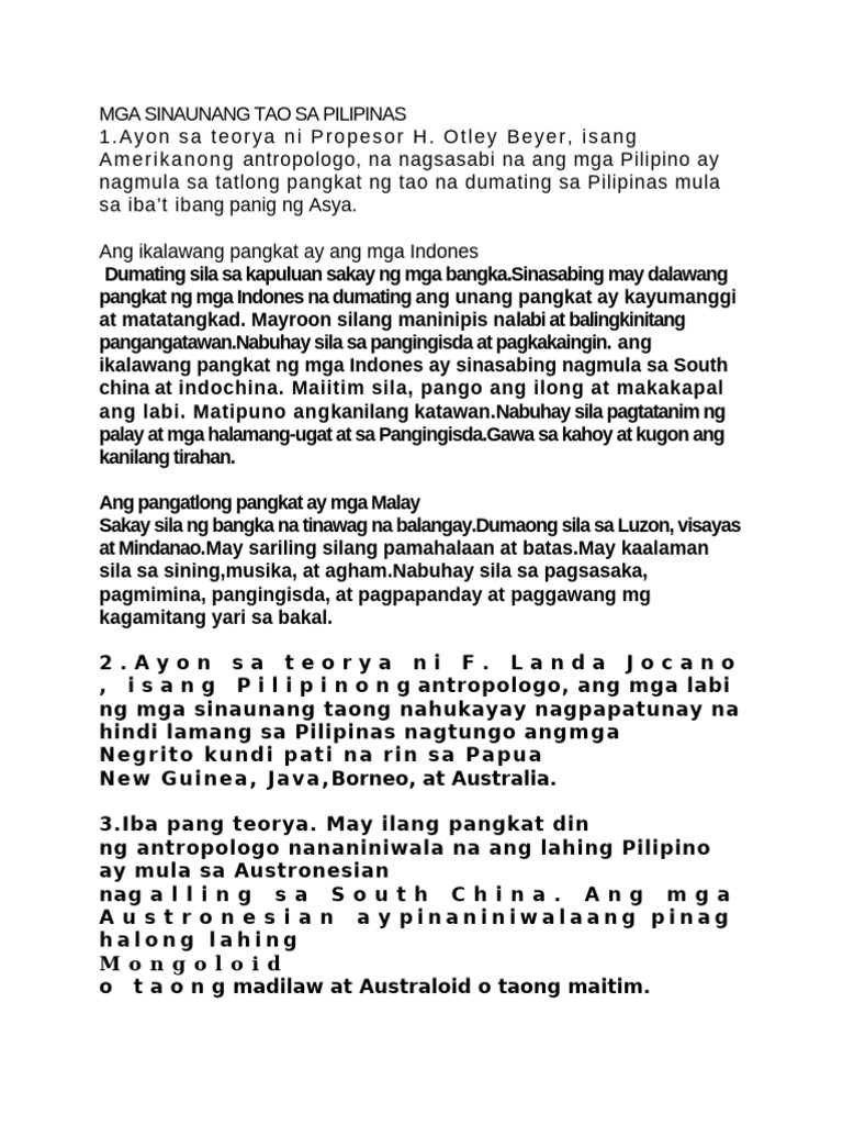 Mga Sinaunang Tao Sa Pilipinas | PDF