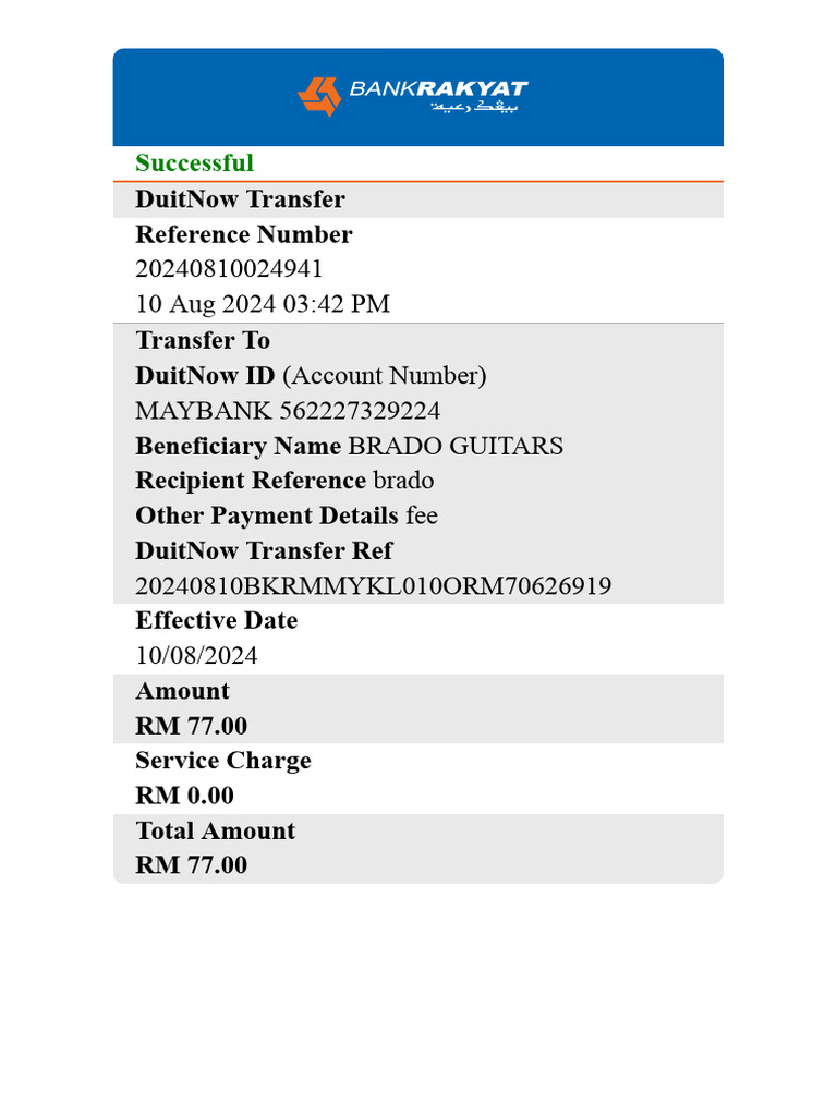 Receipt Bank Rakyat - 20240810074253974 | PDF