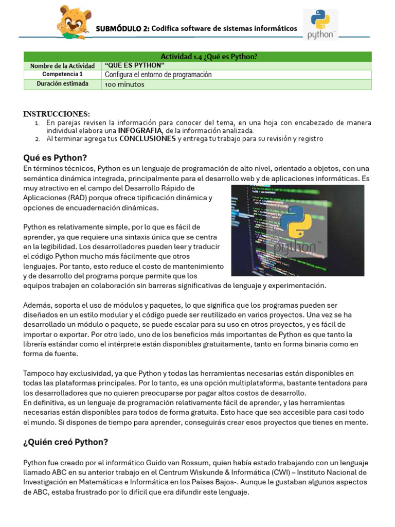 Actividad 1.4 Sub 1 | PDF | Python (lenguaje de programación) | Lenguaje de programación