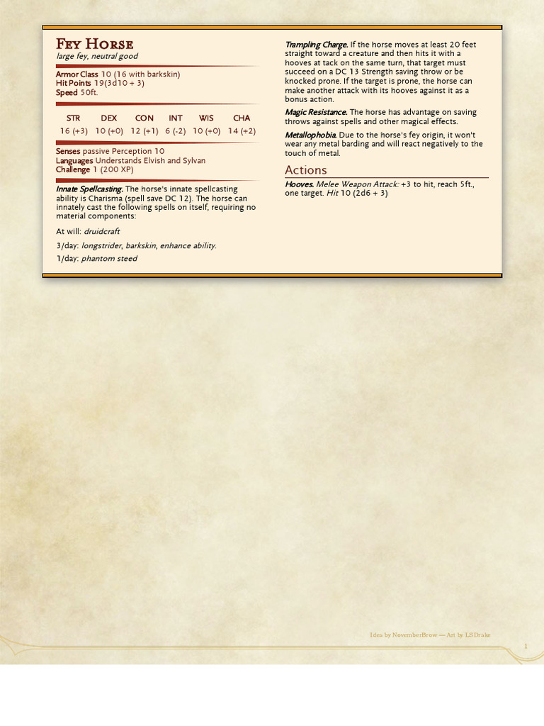 Fey Horse Stats and Abilities 5E | PDF
