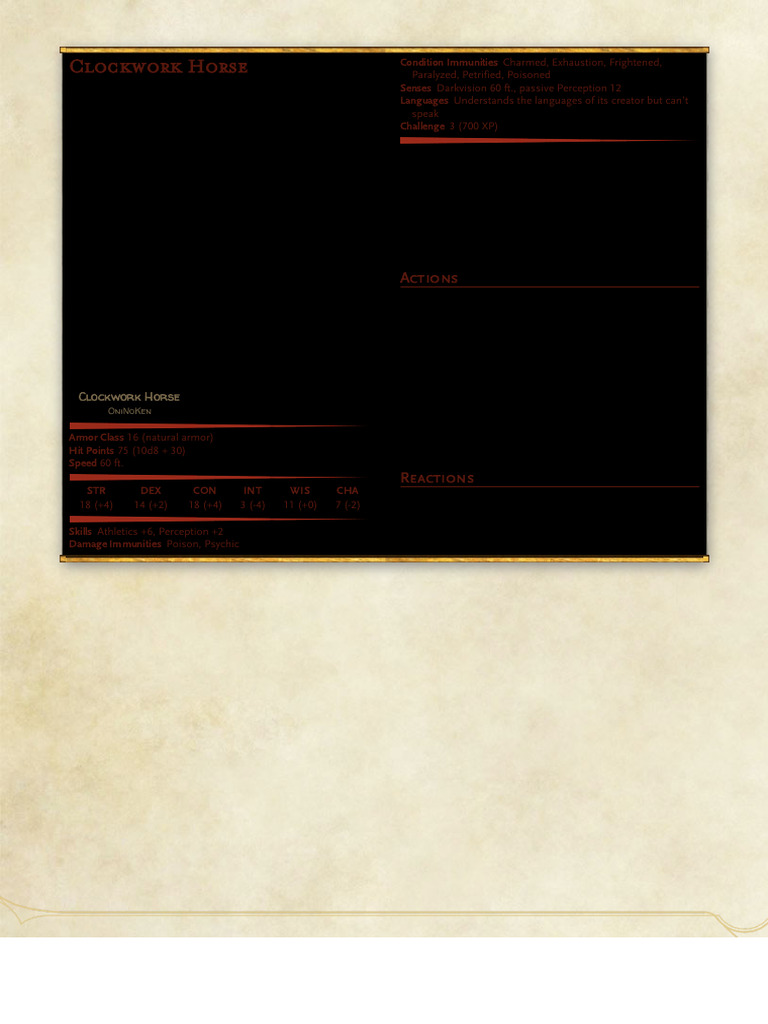 Clockwork Horse D&D Stat Block | PDF | Role Playing Games