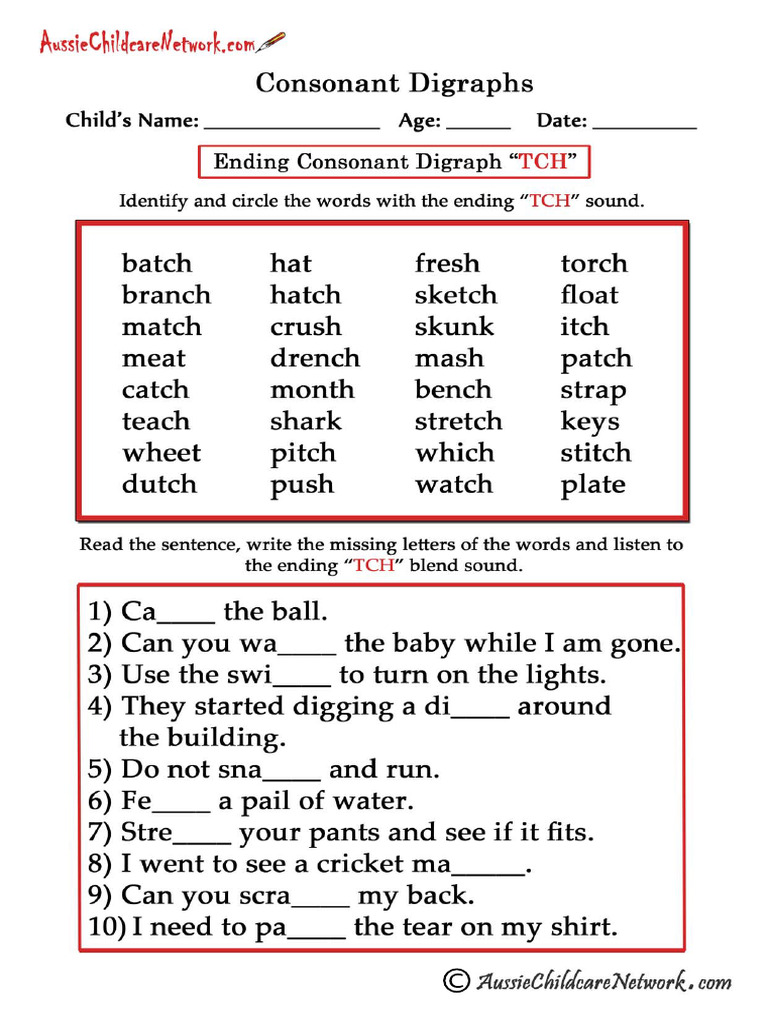 consonant_digraphs_worksheets_ending_tch | PDF