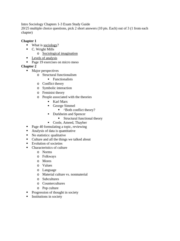 Intro Sociology Chapters 1-3 Exam Study Guide | PDF
