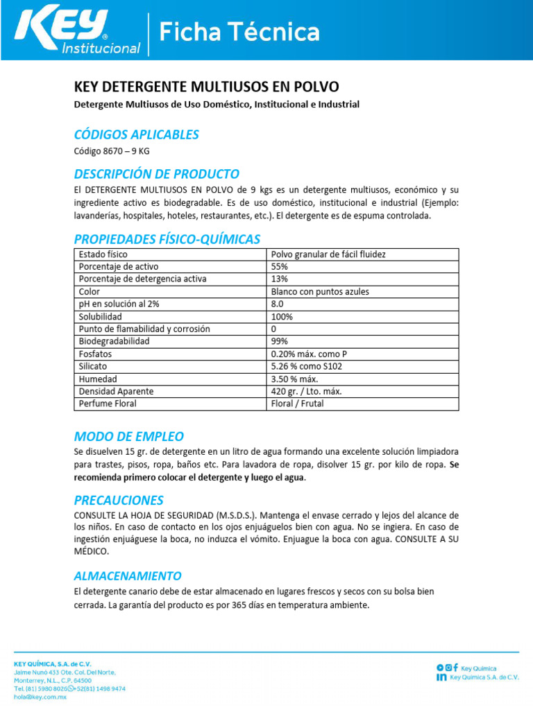 Detergente Multiusos en Polvo 9 kg | PDF
