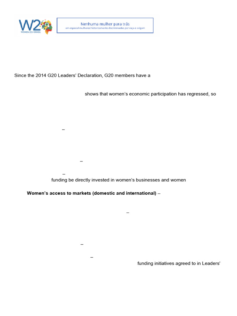 W20 Policy Brief - Social G20 Session 4th FCBD Meeting | PDF | Gender Equality | Gender Studies