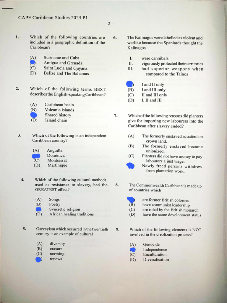 Caribbean Studies 2023 p1 Solutions | PDF | Economic Growth | Sampling ...