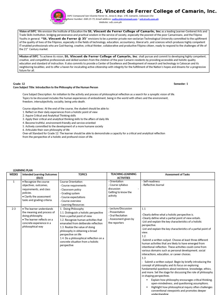 SVFC - Basic Ed - Intro To Philo | PDF | Truth | Learning