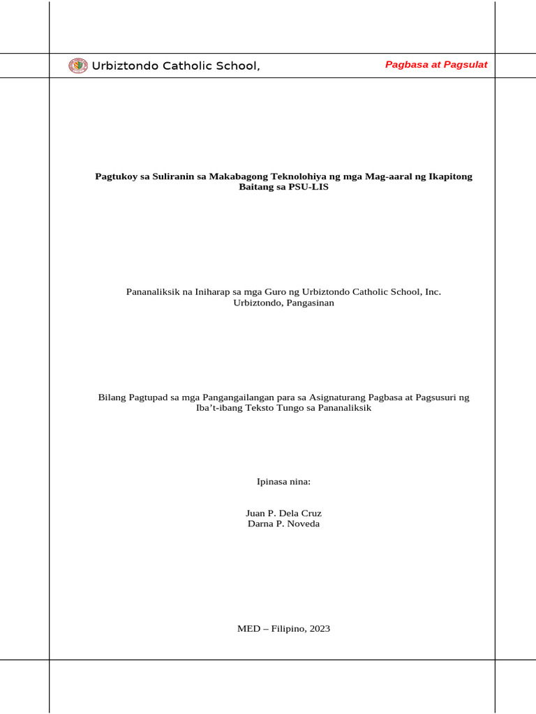 Halimbawa NG Pananaliksik at Pormat para Sa Ptask | PDF