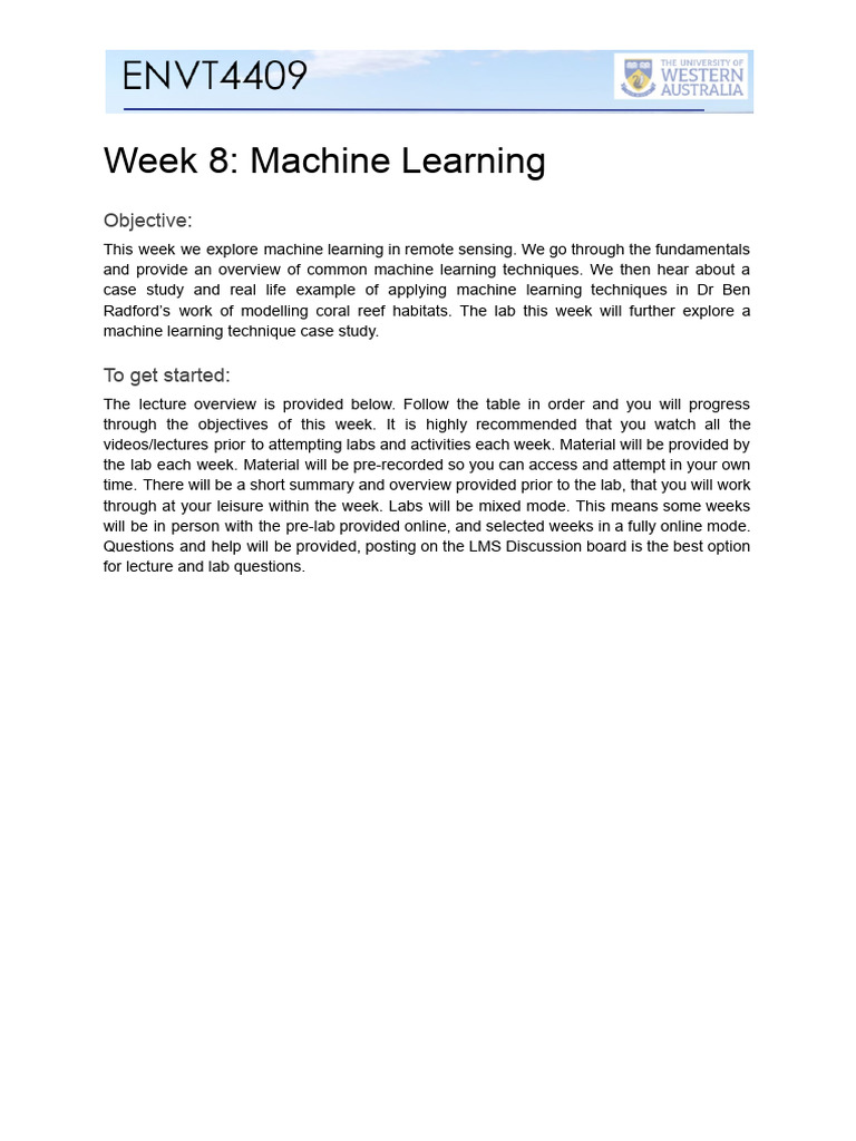 Week 8: Machine Learning: Objective | PDF