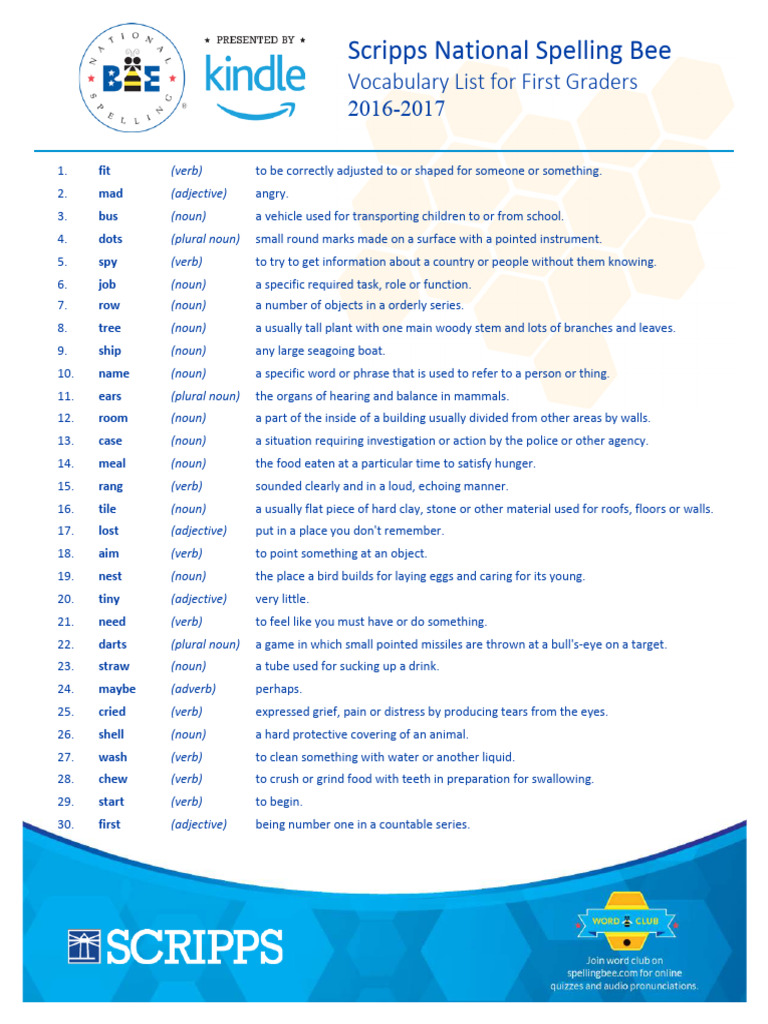 SPELLING BEE - School List With Definitions 3 | PDF | Noun | Verb