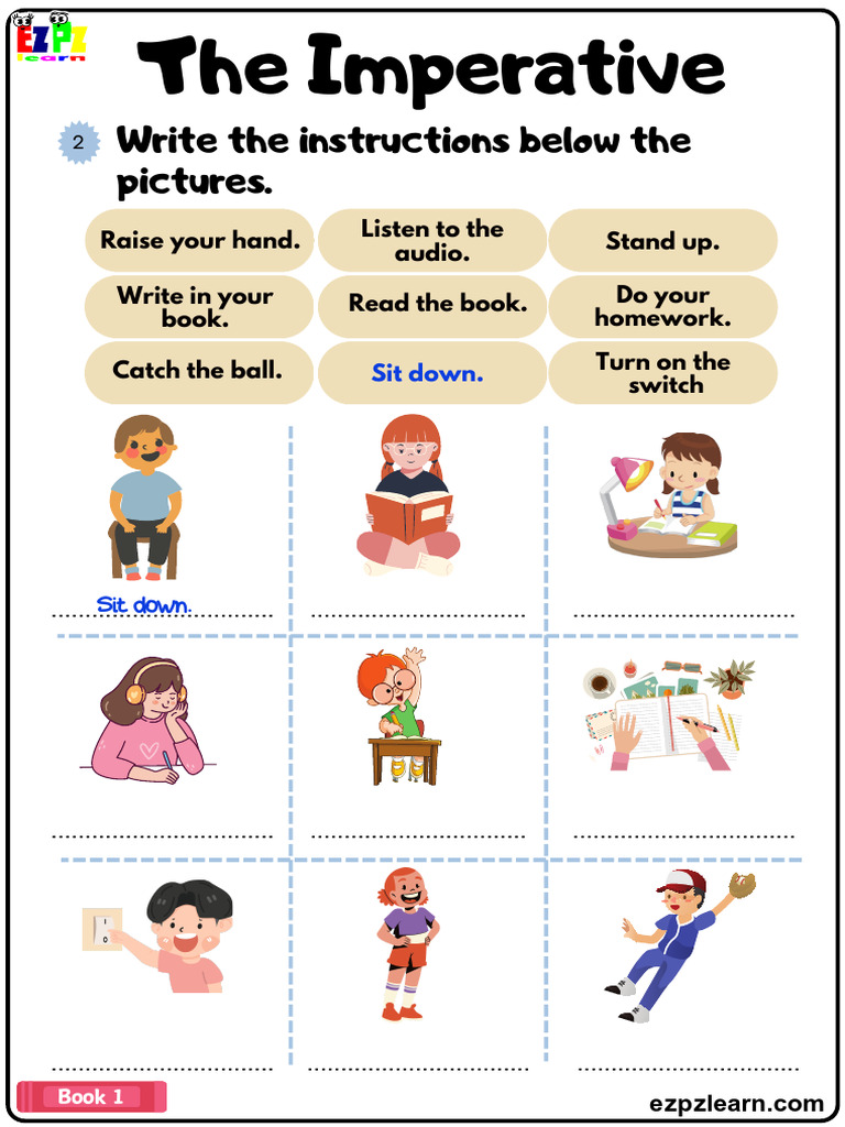 The Imperative Write the Instructions Below the Pictures Grammar ...