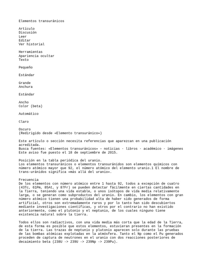Elementos Transuránicos: Definición y Lista | PDF | Plutonio ...