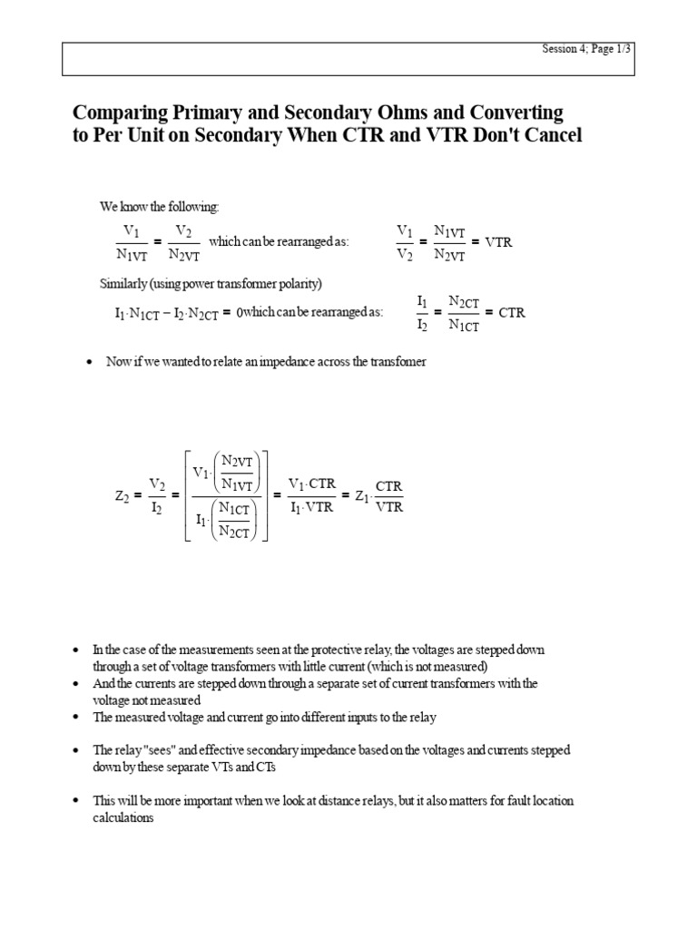 Comparing Primary and Secondary Ohms and Converting To Per Unit On ...