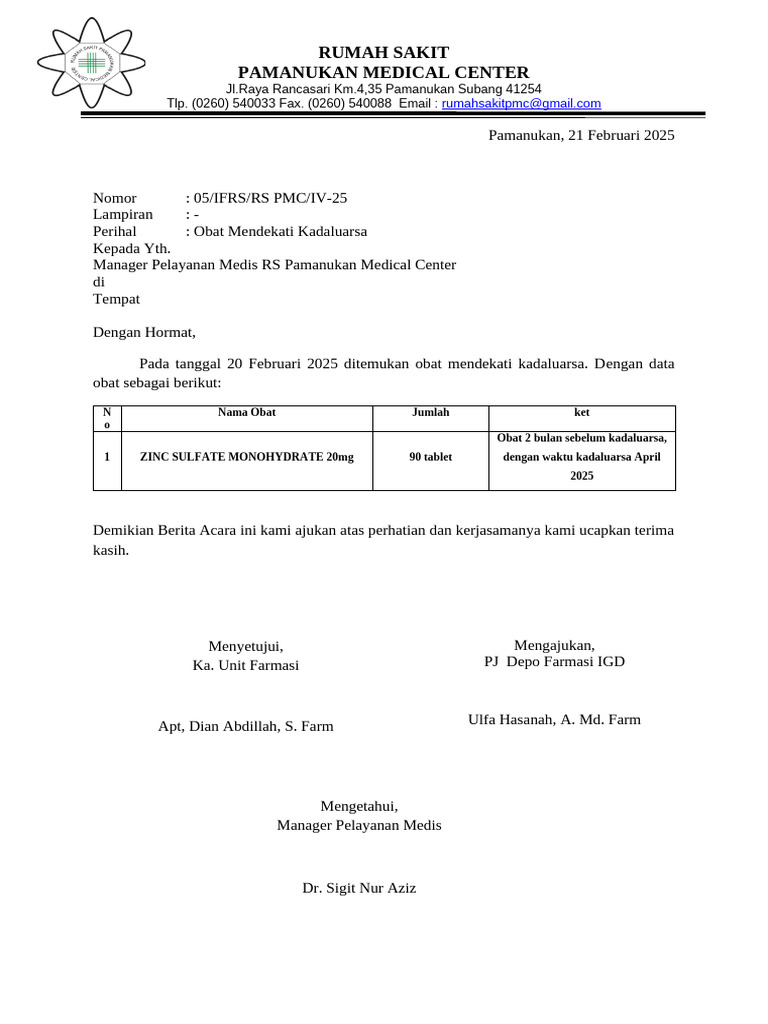 BA Obat Kadaluarsa Depo BSC | PDF