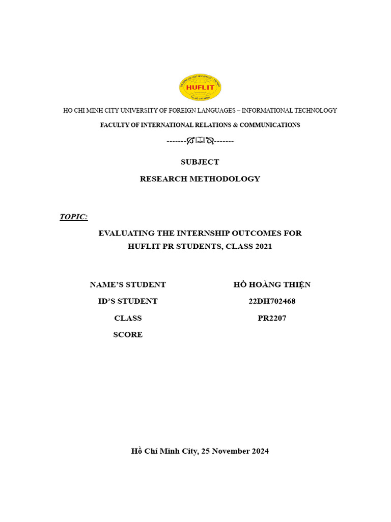 Evaluating The Internship Outcomes For HUFLIT PR Students, K28 | PDF | Survey Methodology | Theory