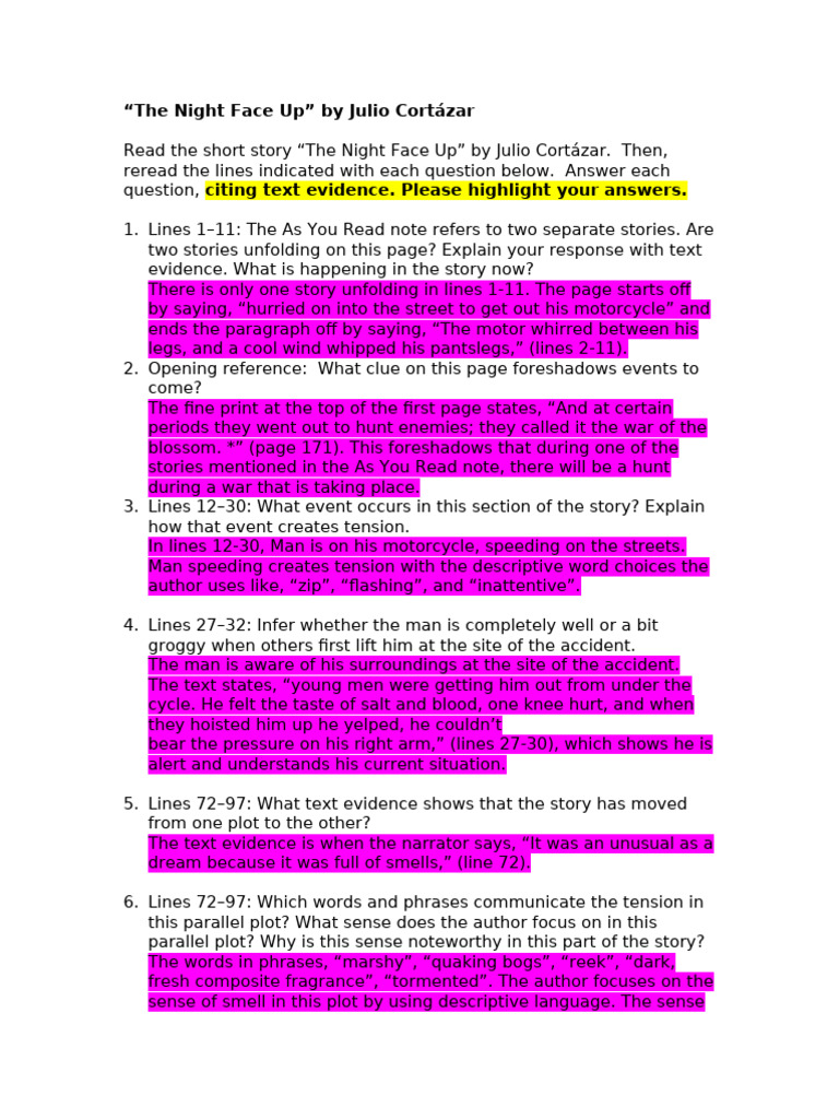 Analyzing "The Night Face Up" | PDF