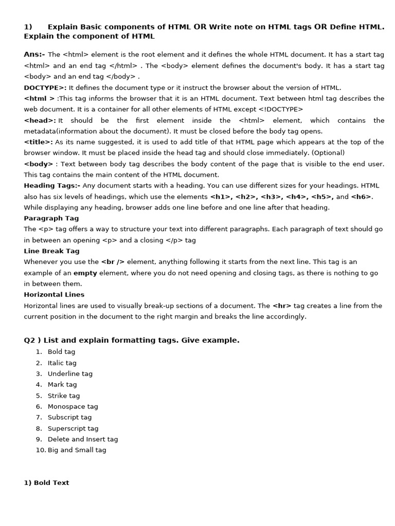 Unit-2 Question and Answer | PDF | Html Element | Html