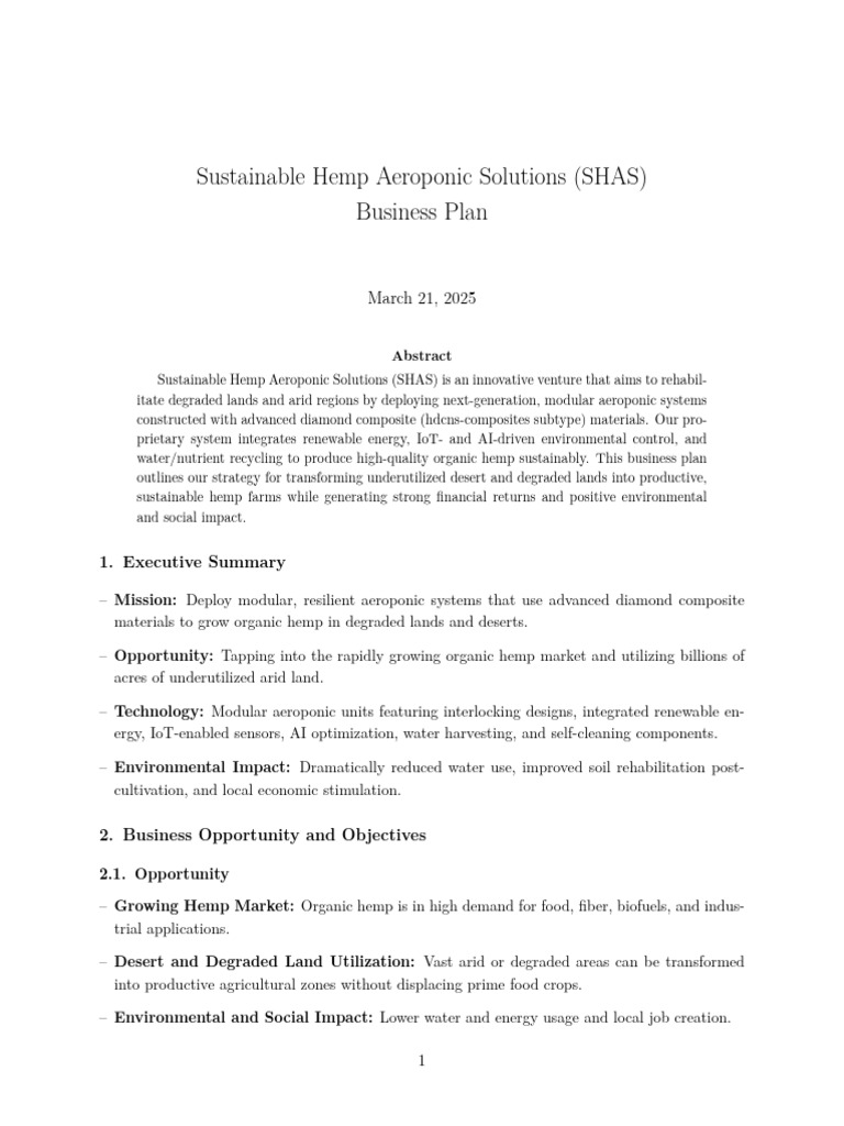 Sustainable Hemp Aeroponic Solutions Plan | PDF | Hemp | Agriculture