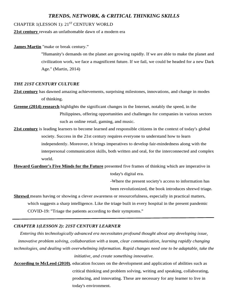Trends Network Critical Thinking Skills Reviewer | PDF | Thought | Critical Thinking