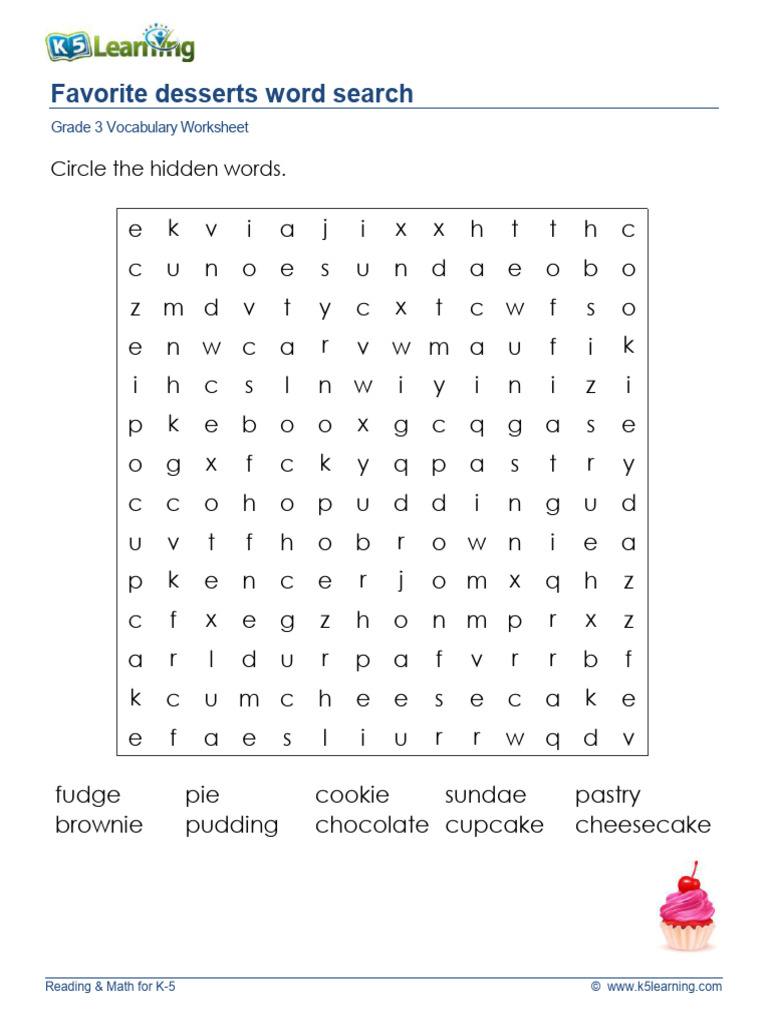 Grade 3 Desserts Word Search Lowercase | PDF | Desserts | Baked Goods