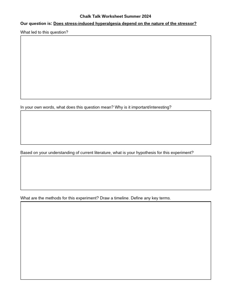 Stress-Induced Hyperalgesia Worksheet | PDF
