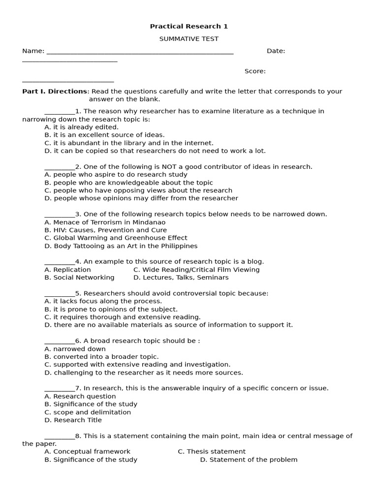 Practical Research Summative Test Guide | PDF | Social Networking ...
