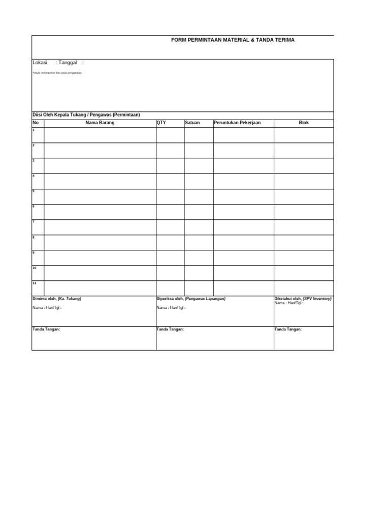 Form Permintaan Material & Tanda Terima Rev 12 Okt | PDF