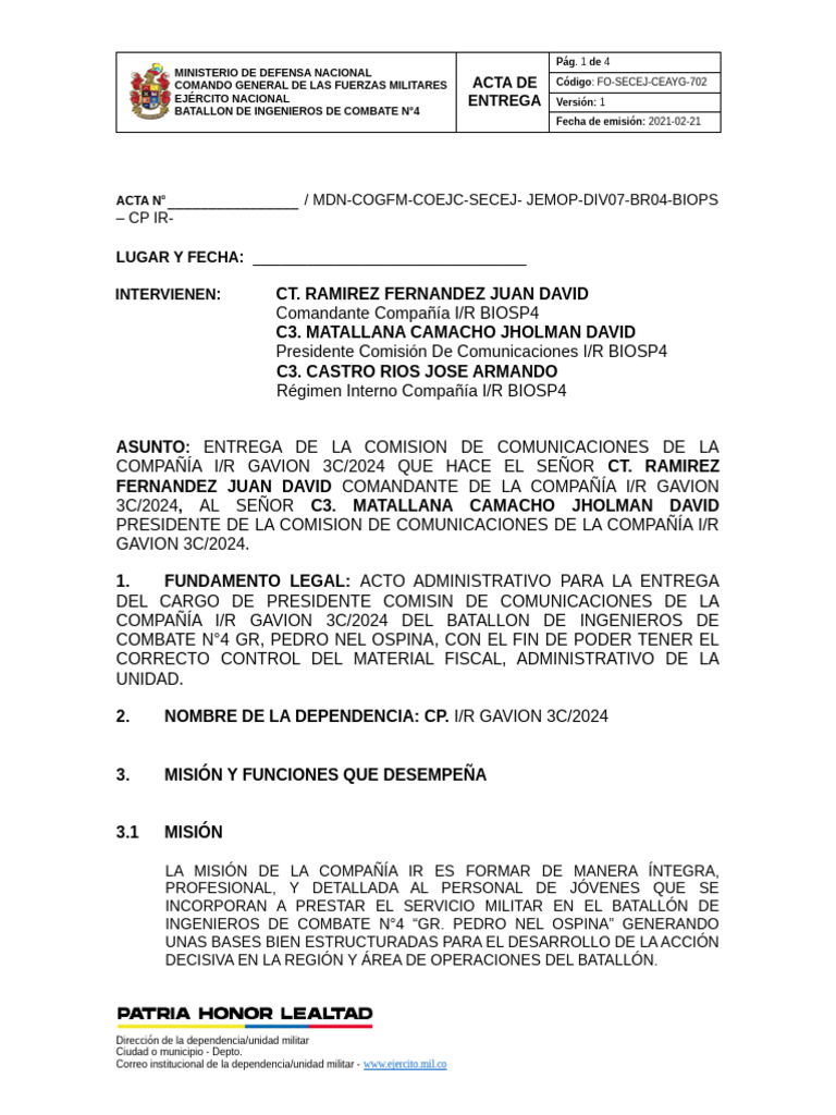 Act Entr Com- Comunicaciones | PDF | Militar | Batallón