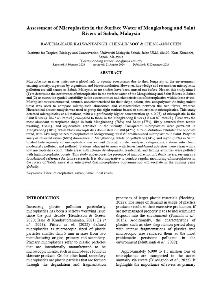 Assessment of Microplastics in The Surface Water of Mengkabong and Salut Rivers of Sabah ...