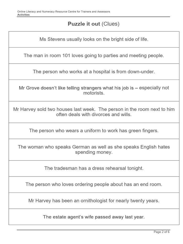 Puzzle It Out: (Clues) | PDF