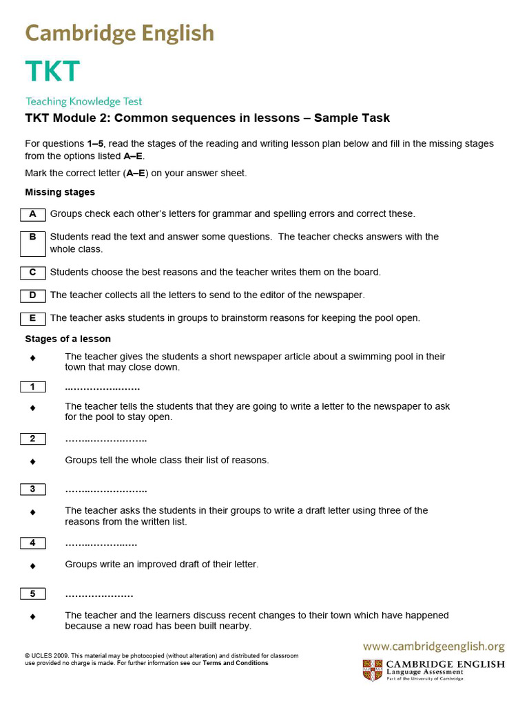 TKT 2 - Lesson 22 - Task | PDF