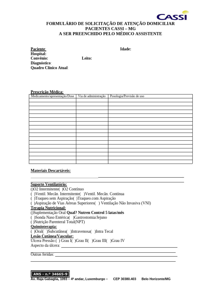 Formulario de Desospitalização Cassi | PDF | Especialidades médicas ...