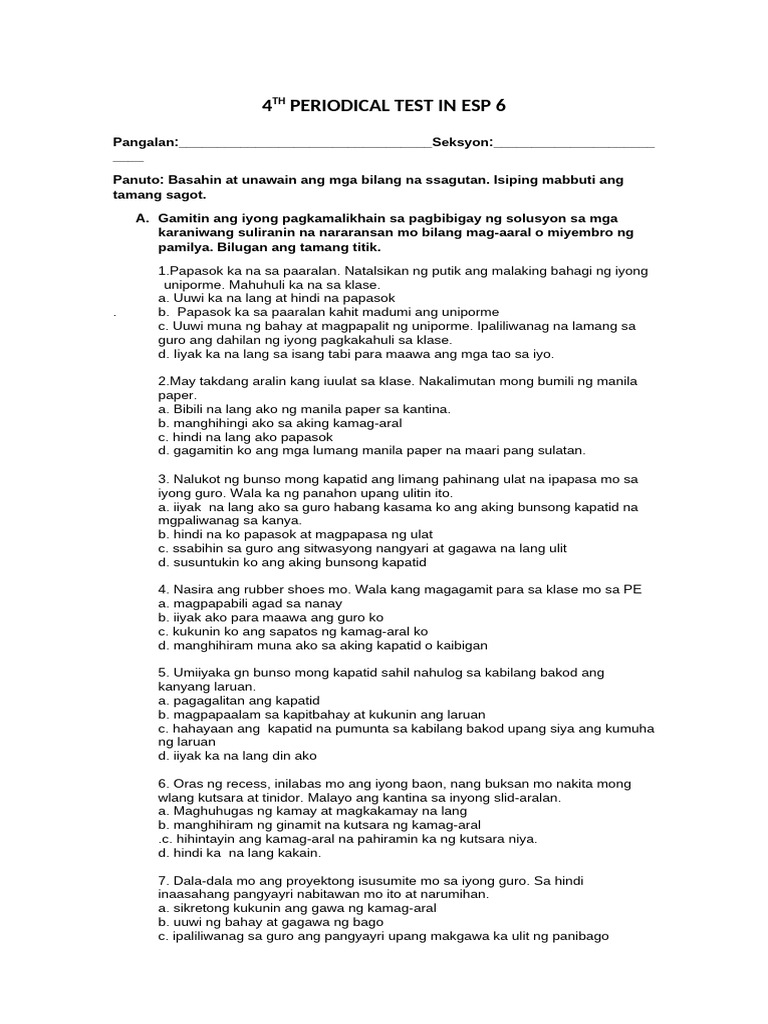 PT_ESP 6 - Q4 V1 (1) | PDF