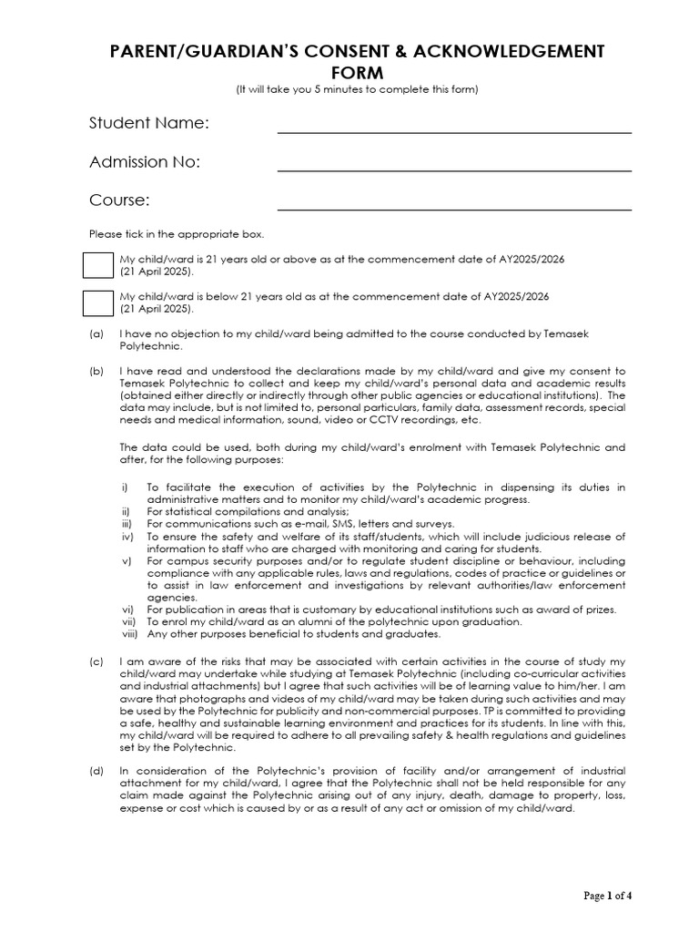 Parent-Guardian's Consent Acknowledgement Form | PDF | Intellectual Property | Institute Of ...