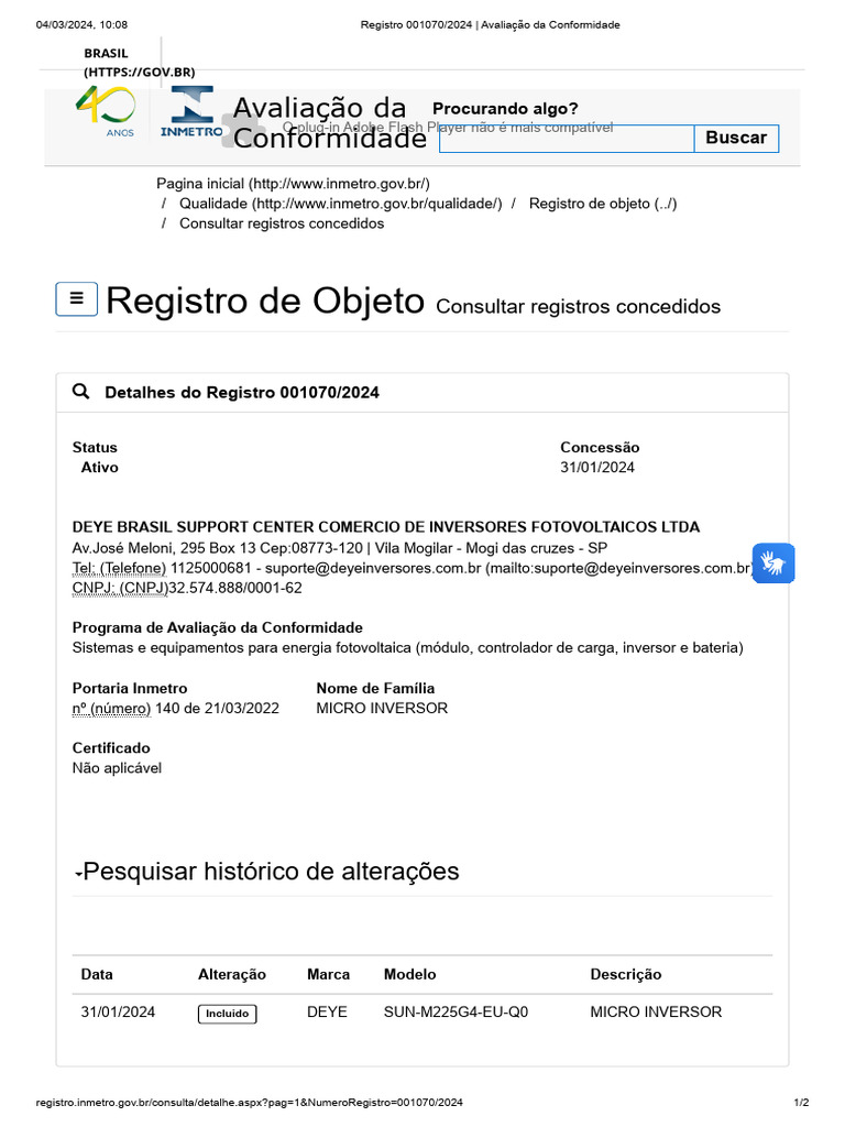 Certificado Inmetro e Datasheet Micro Deye SUN-M225G4-EU-Q0 e Placa OSDA 585W | PDF | Metrologia ...