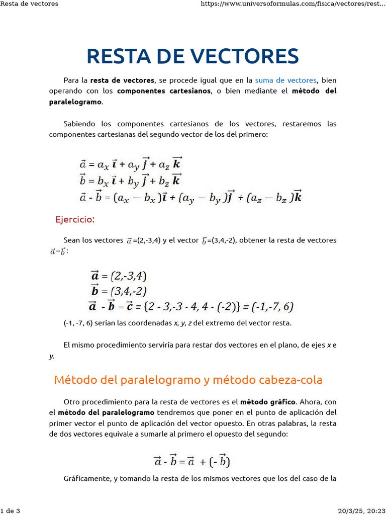 Resta de Vectores | PDF | Vector Euclidiano | Álgebra abstracta