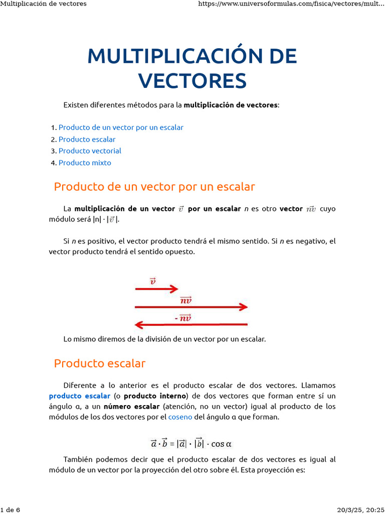 Multiplicación de Vectores | PDF | Vector Euclidiano | Escalar (Matemáticas)