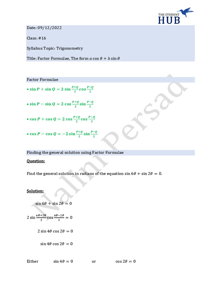Factor Formulae in Trigonometry | PDF | Complex Analysis | Elementary ...