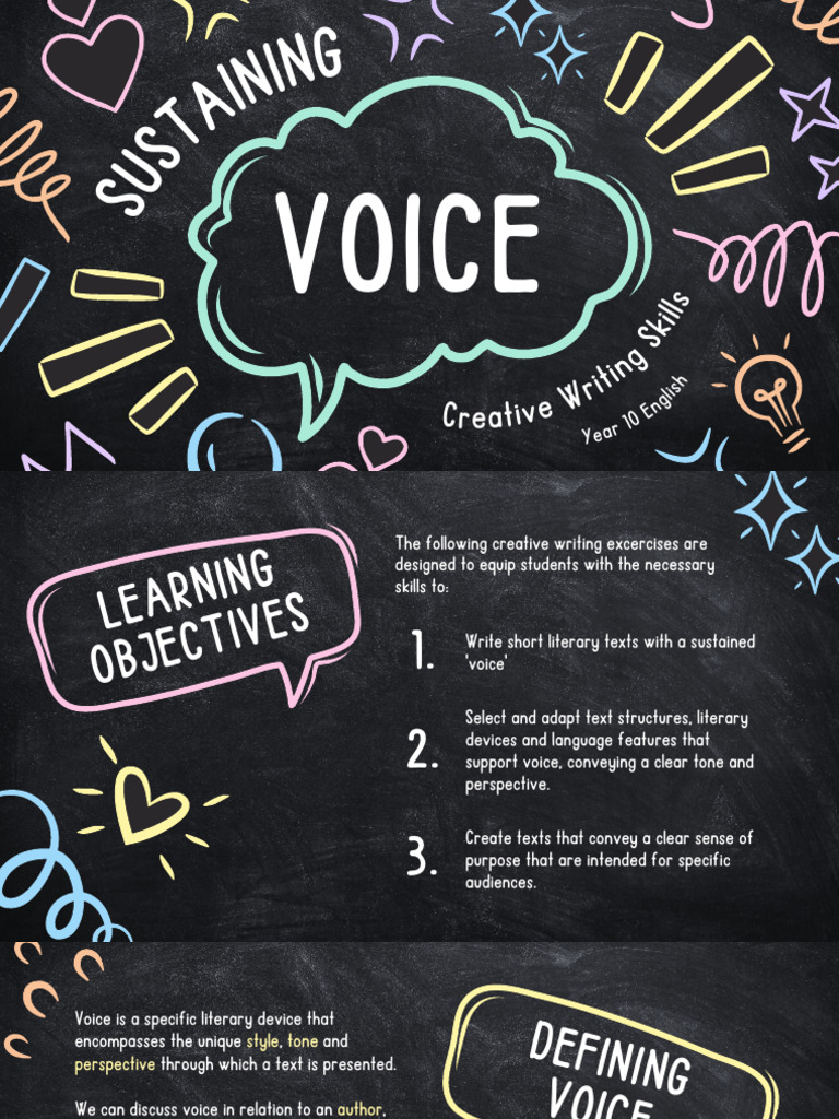 Voice Creative Writing English Presentation in Black Pastel Doodle ...