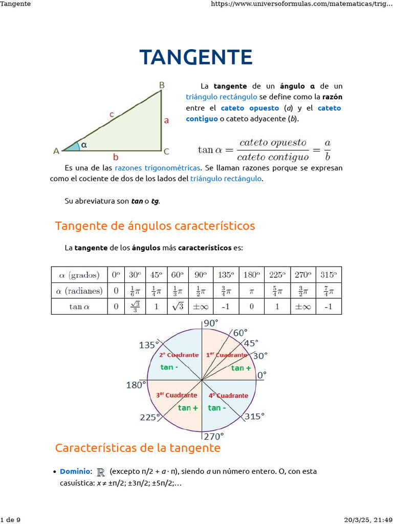 Definición y características de la tangente | PDF | Trigonometría ...