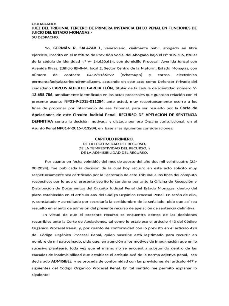 apelación de sentencia definitiva en juicio | PDF | Apelación | Justicia