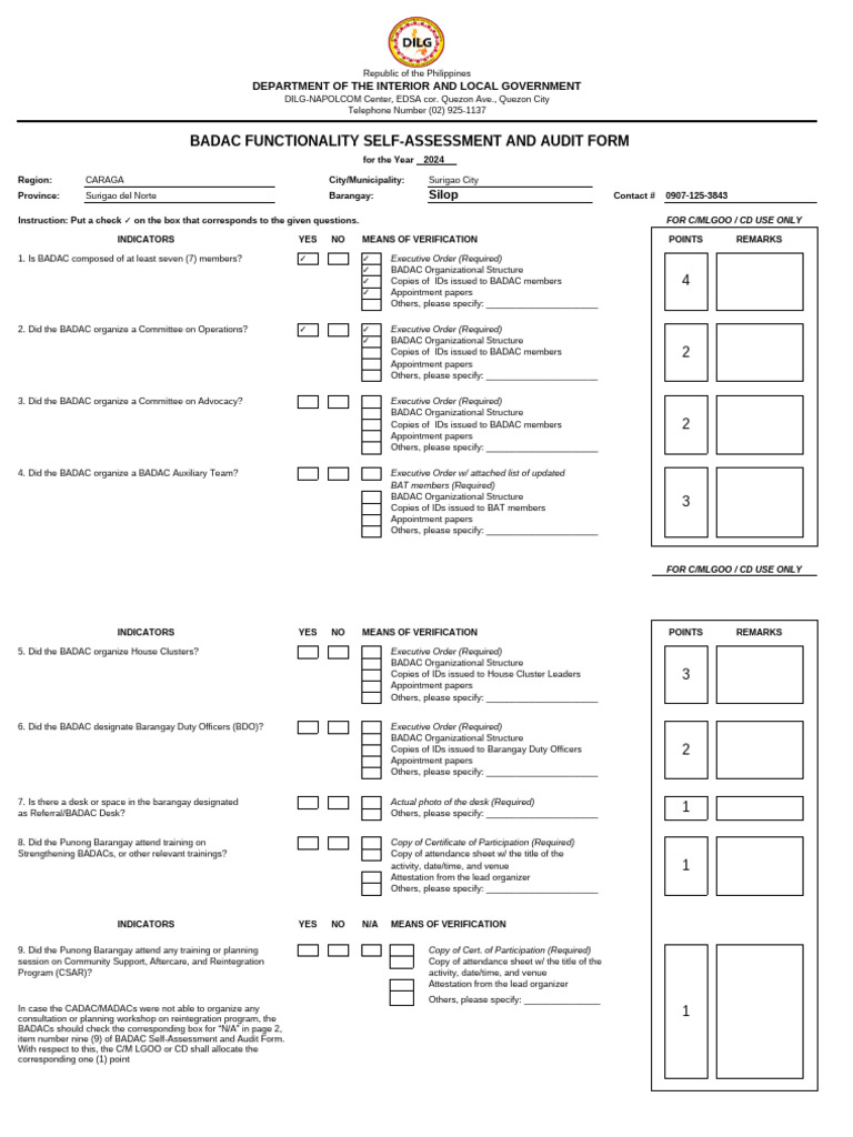 BADAC Self Assessment | PDF