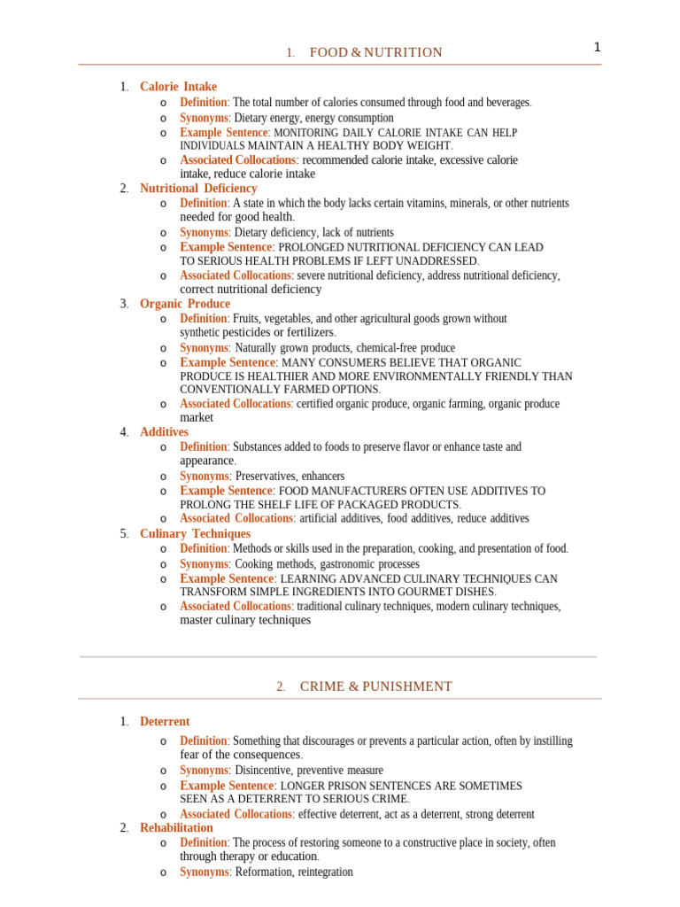 Nutritional Terms and Their Synonyms | PDF | Rehabilitation (Penology ...