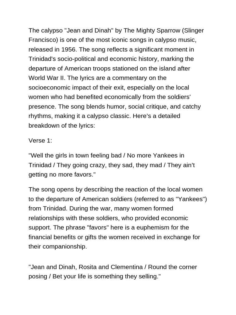 Calypso-Jean and Dinah Analysis | PDF