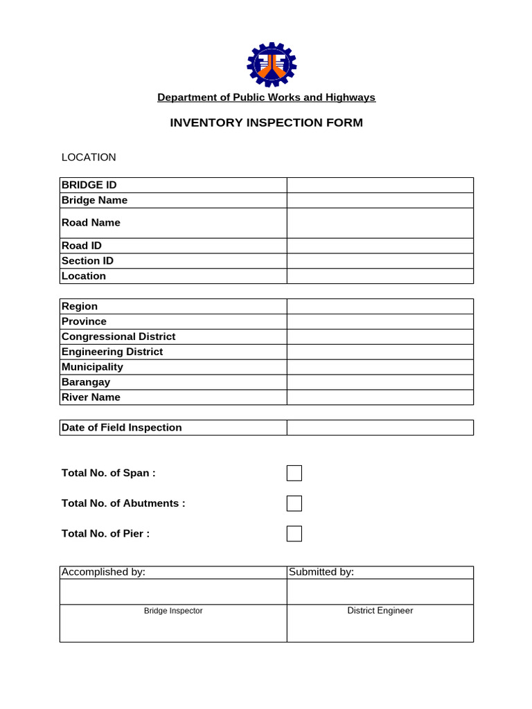 Inventory Inspection Form (Iif) - Blank Form | PDF | Deep Foundation ...