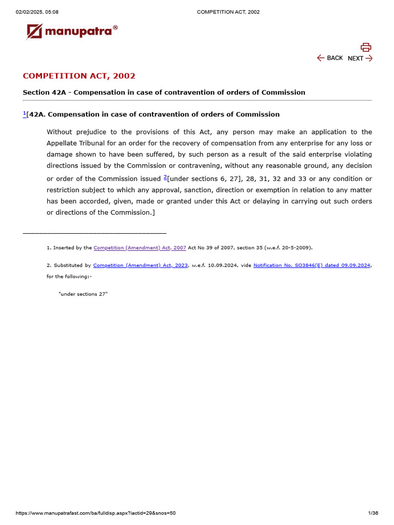 Competition Act, 2002 - Manu | PDF | Tribunal | Appeal
