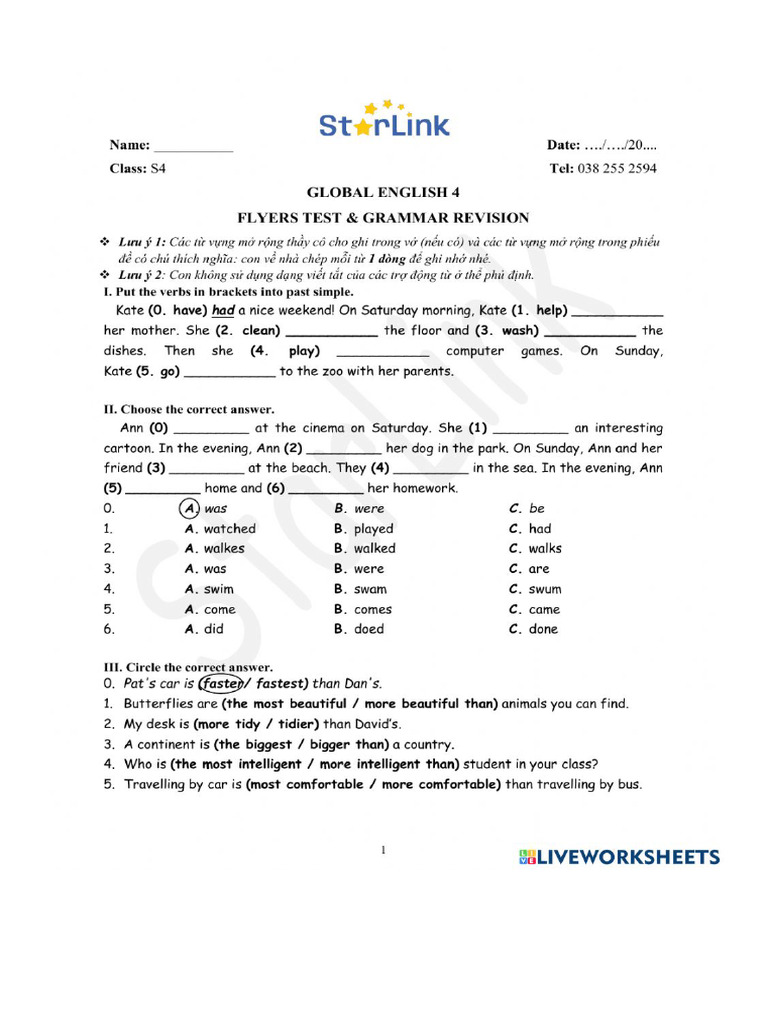 Grammar For Flyers Test Revision | PDF