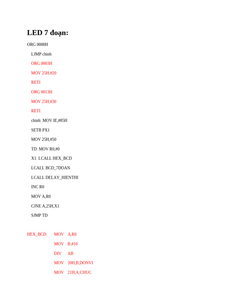 LED Control Program in Assembly Code | PDF