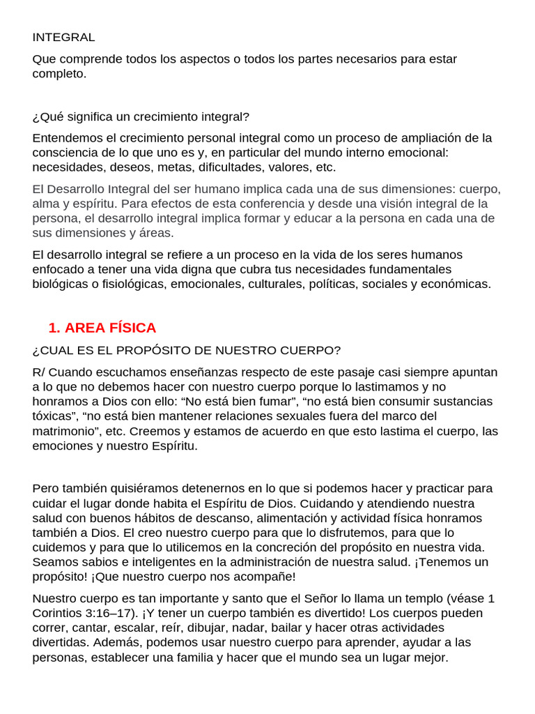 Crecimiento Integral del Ser Humano | PDF | Epístola a los romanos | Alma