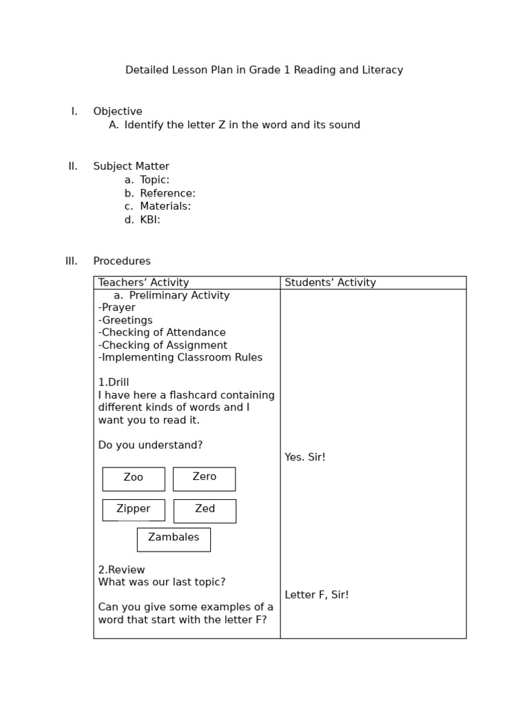 Grade 1 Reading and Literacy Plan | PDF